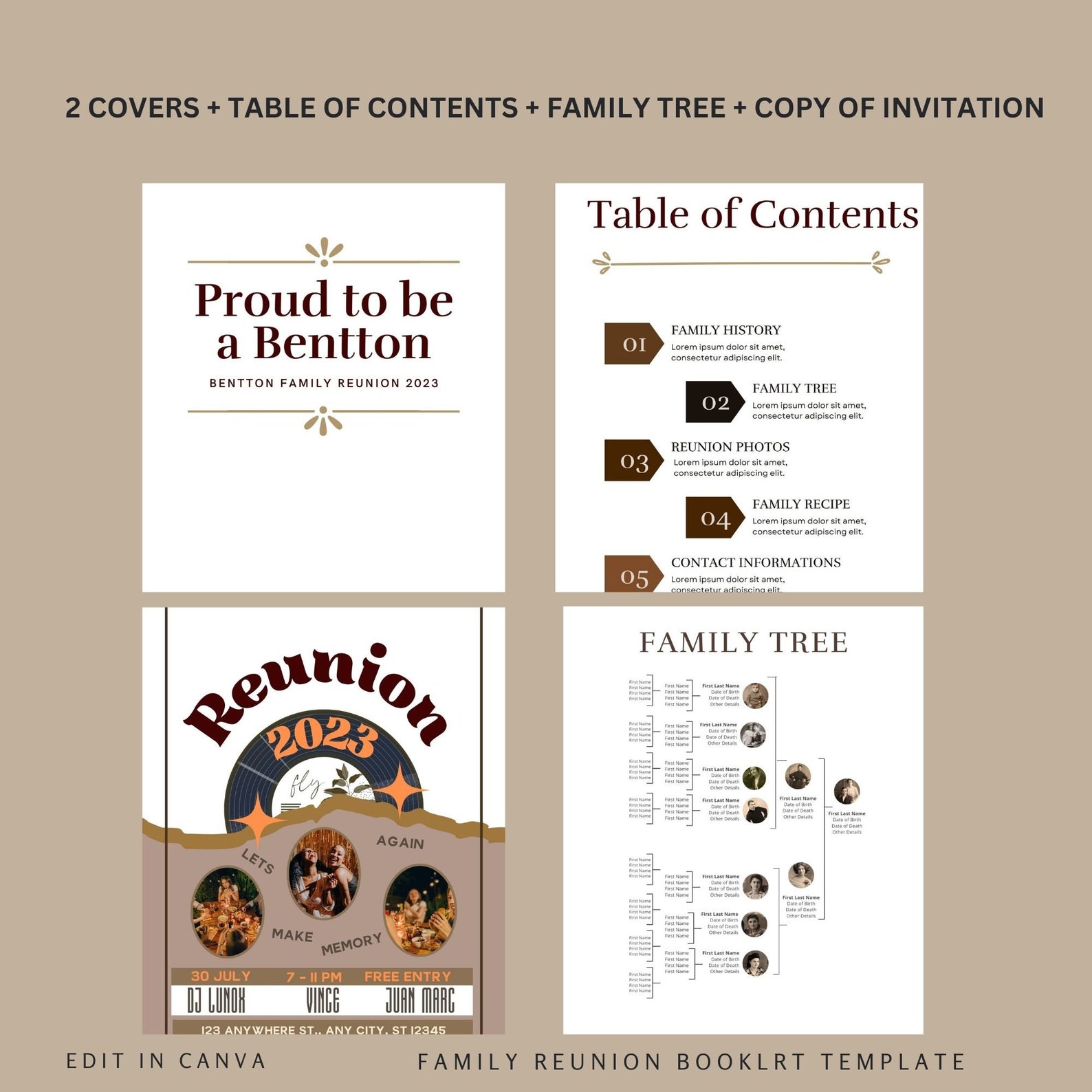 Family Reunion Booklet Template Canva Edit Family Reunion Program ...
