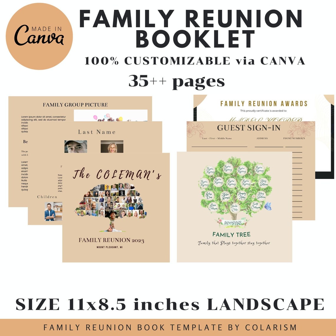 Family Reunion Booklet Template Family Reunion Memory Record - Etsy