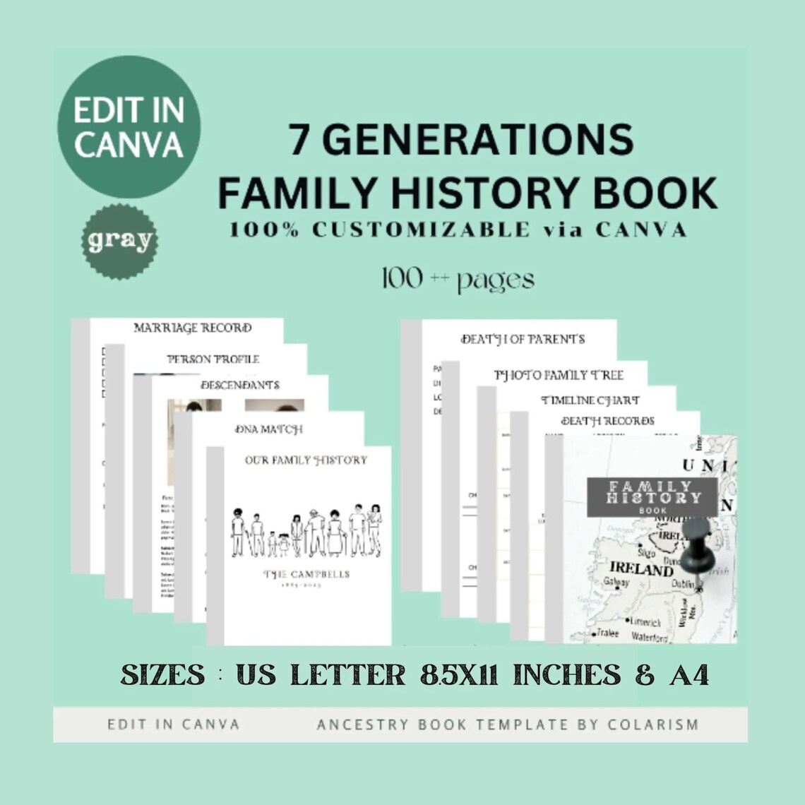 Family Ancestry Book Template Family History Record Sheet Ancestor Book ...