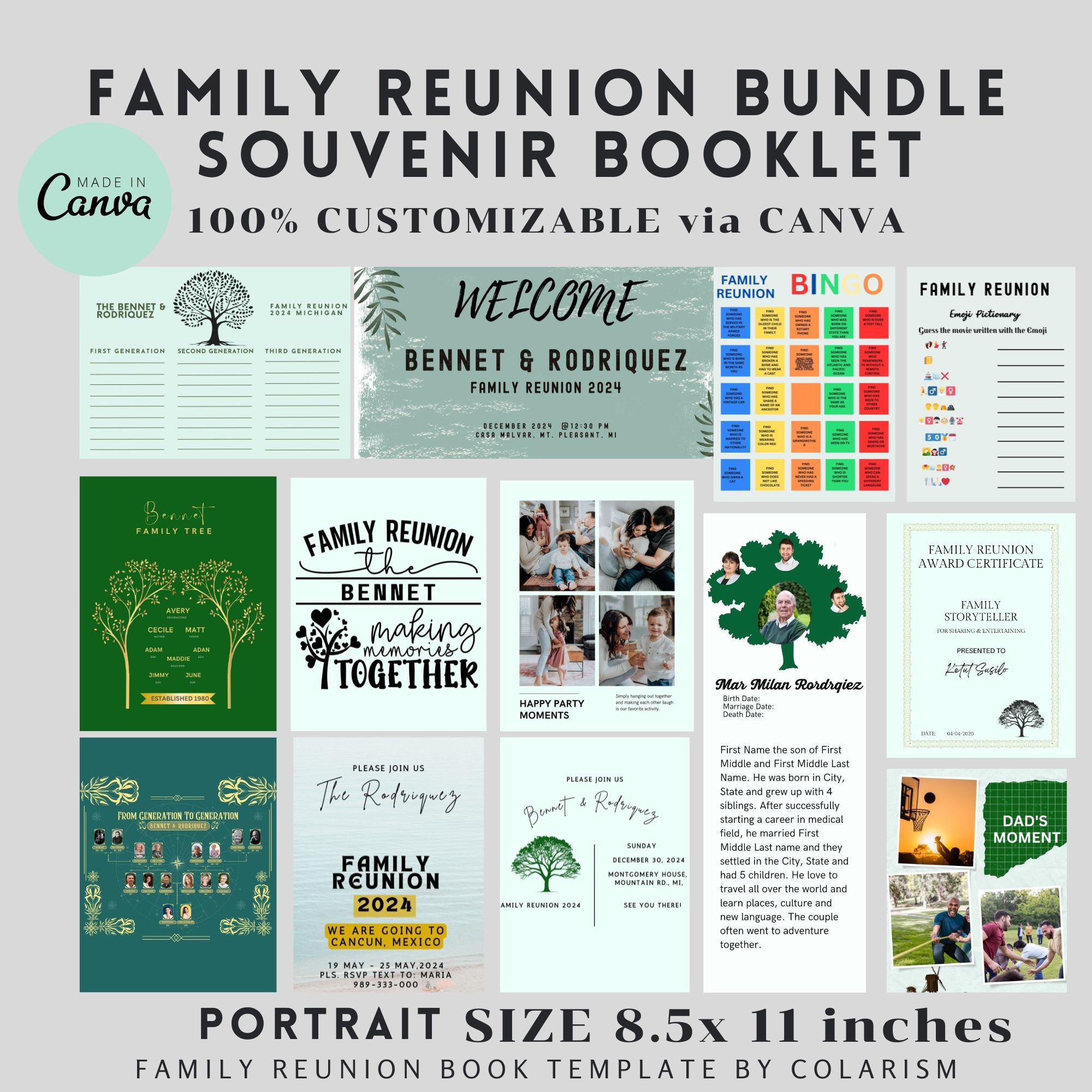 Family Reunion Book Template Family Reunion Memories Record Book DIY ...