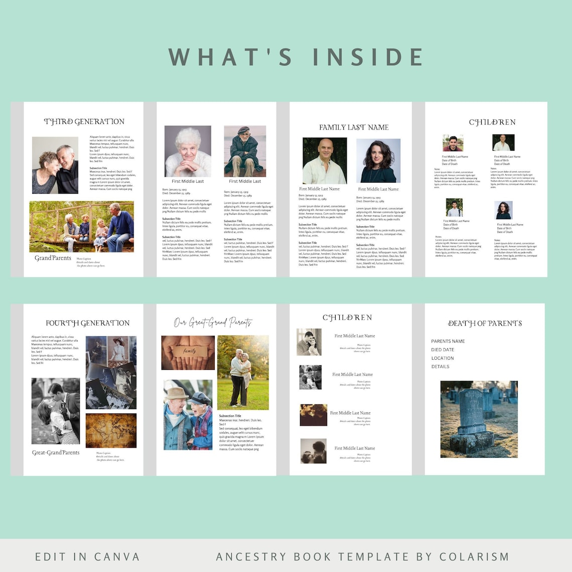 Family Ancestry Book Template Family History Record Sheet Ancestor Book ...