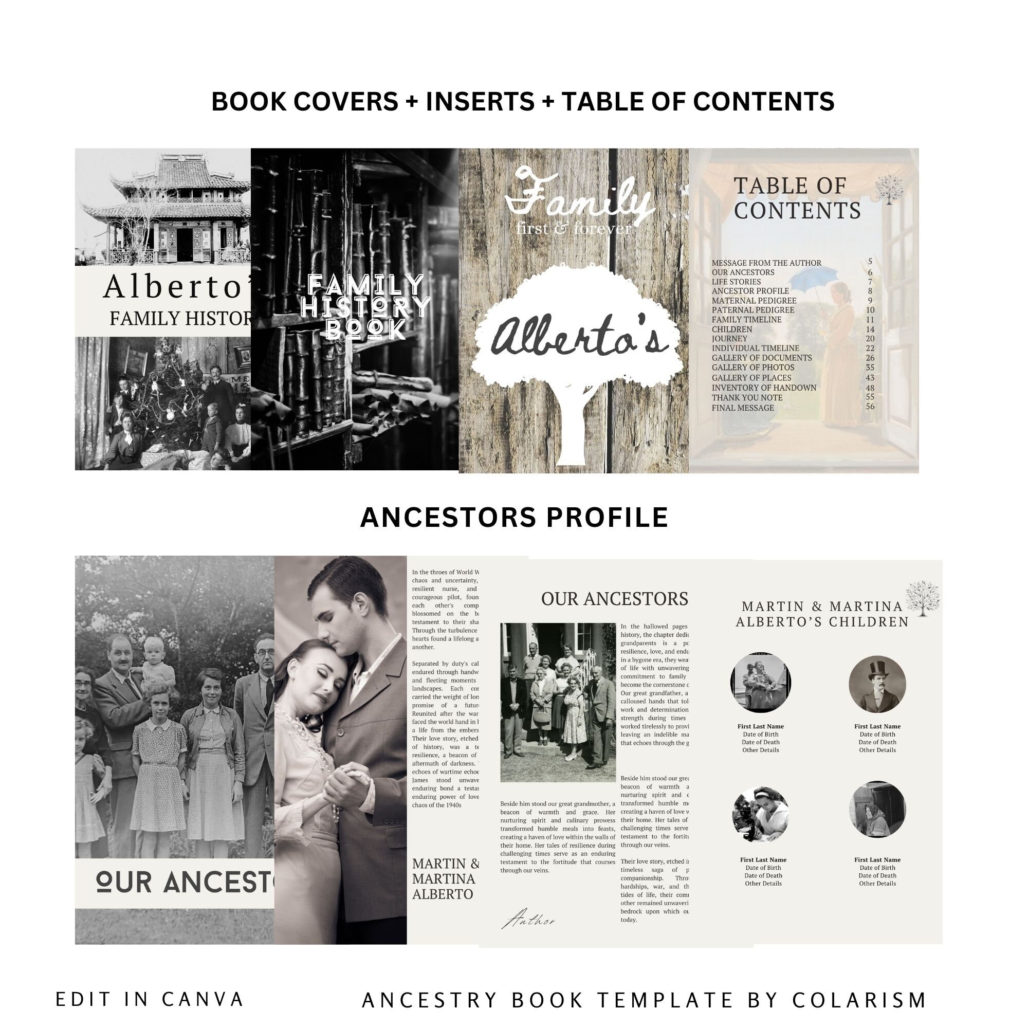 Family Ancestry Editable Book Template Family History Record Book ...