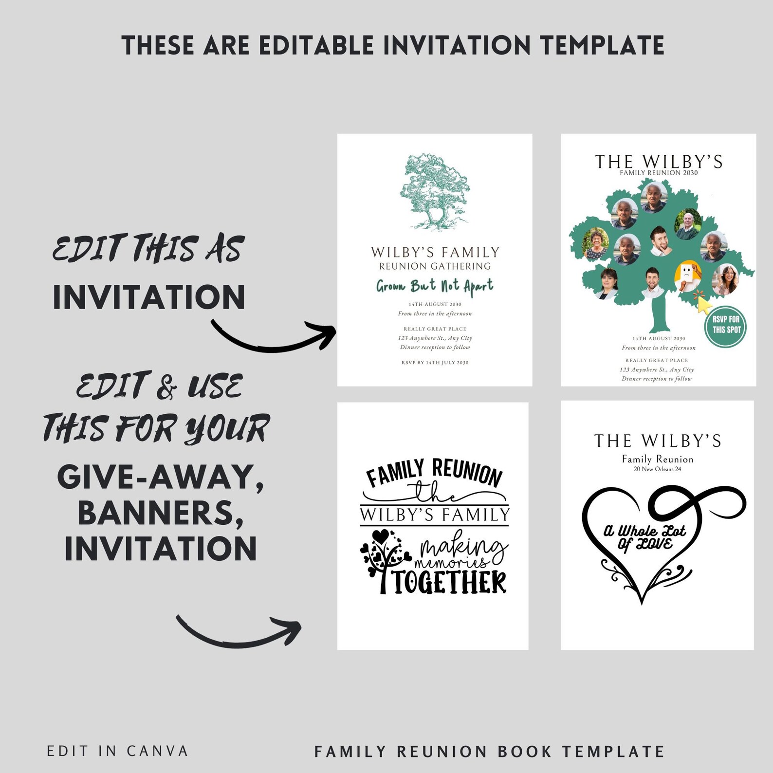 Family Reunion Booklet Template Family Reunion Memories Record Book DIY ...