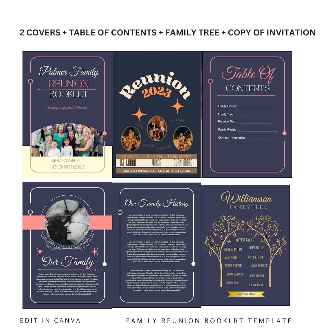 Family Reunion Booklet Template Family Reunion Memories Record Book DIY ...