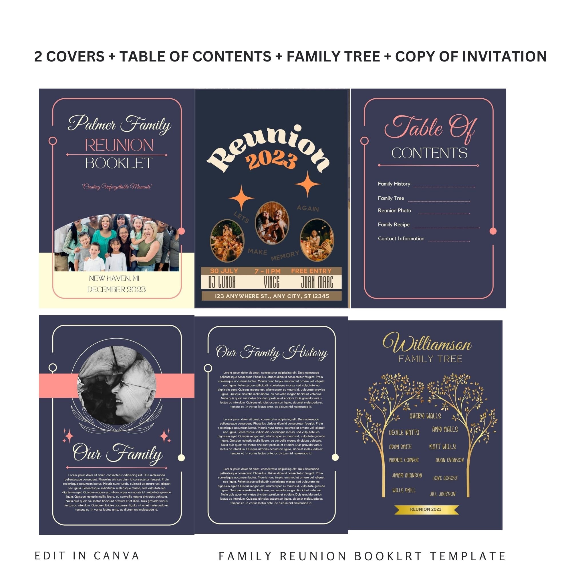 Family Reunion Booklet Template Family Reunion Memories Record Book DIY ...