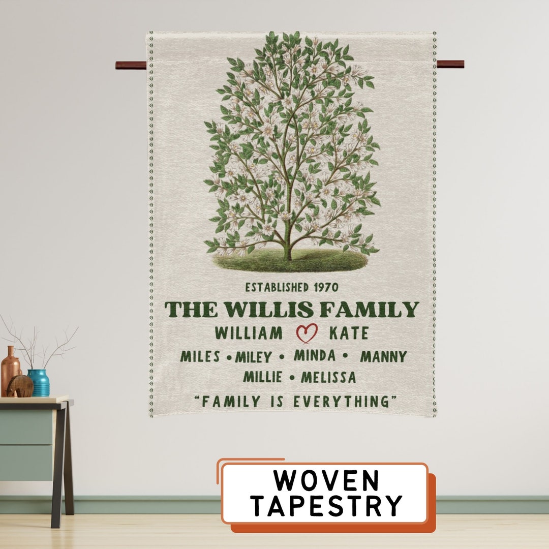 Custom Family Tree Woven Throw Blanket Heritage Blanket Personalized ...