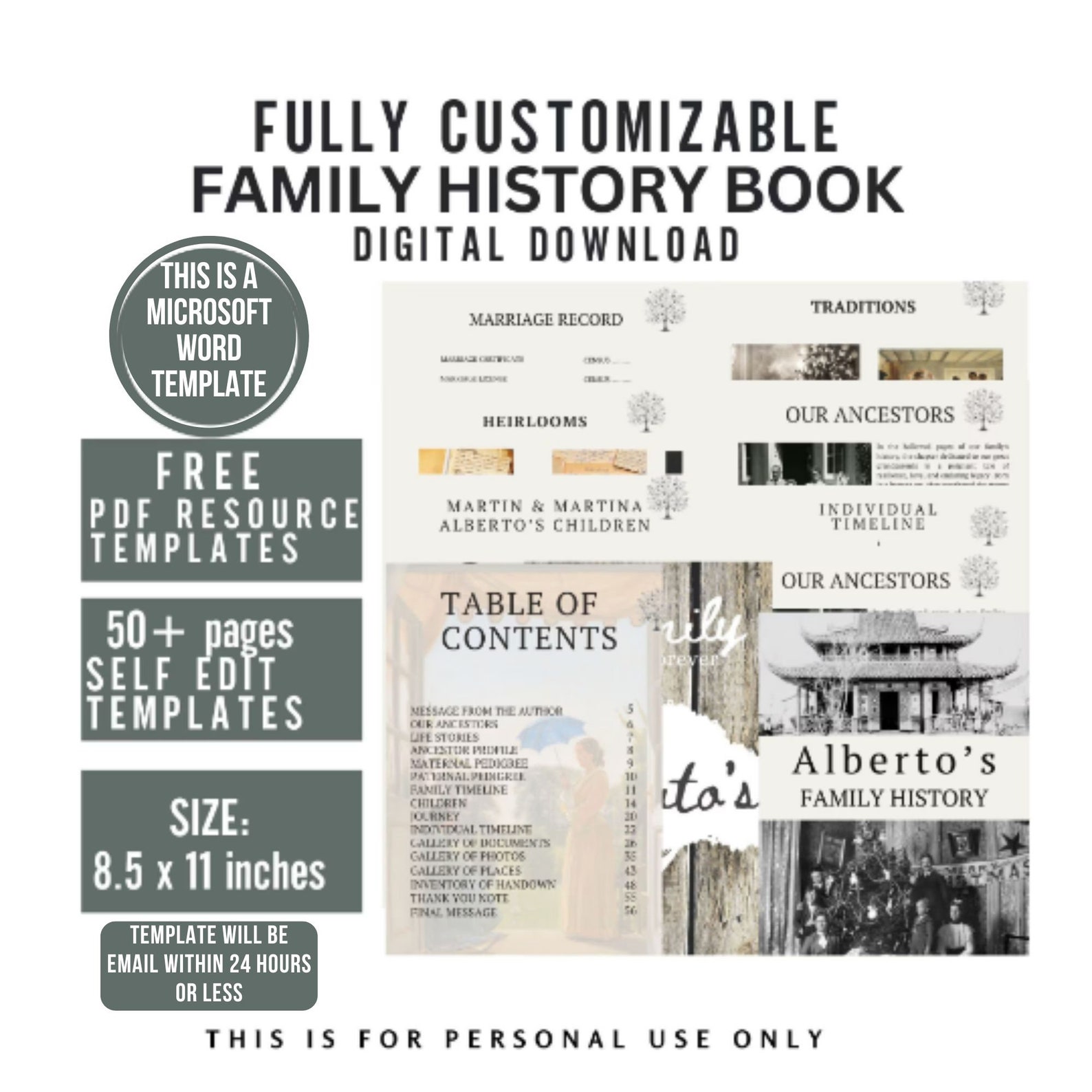 Microsoft Word Family Ancestry Editable Book Template Family History ...