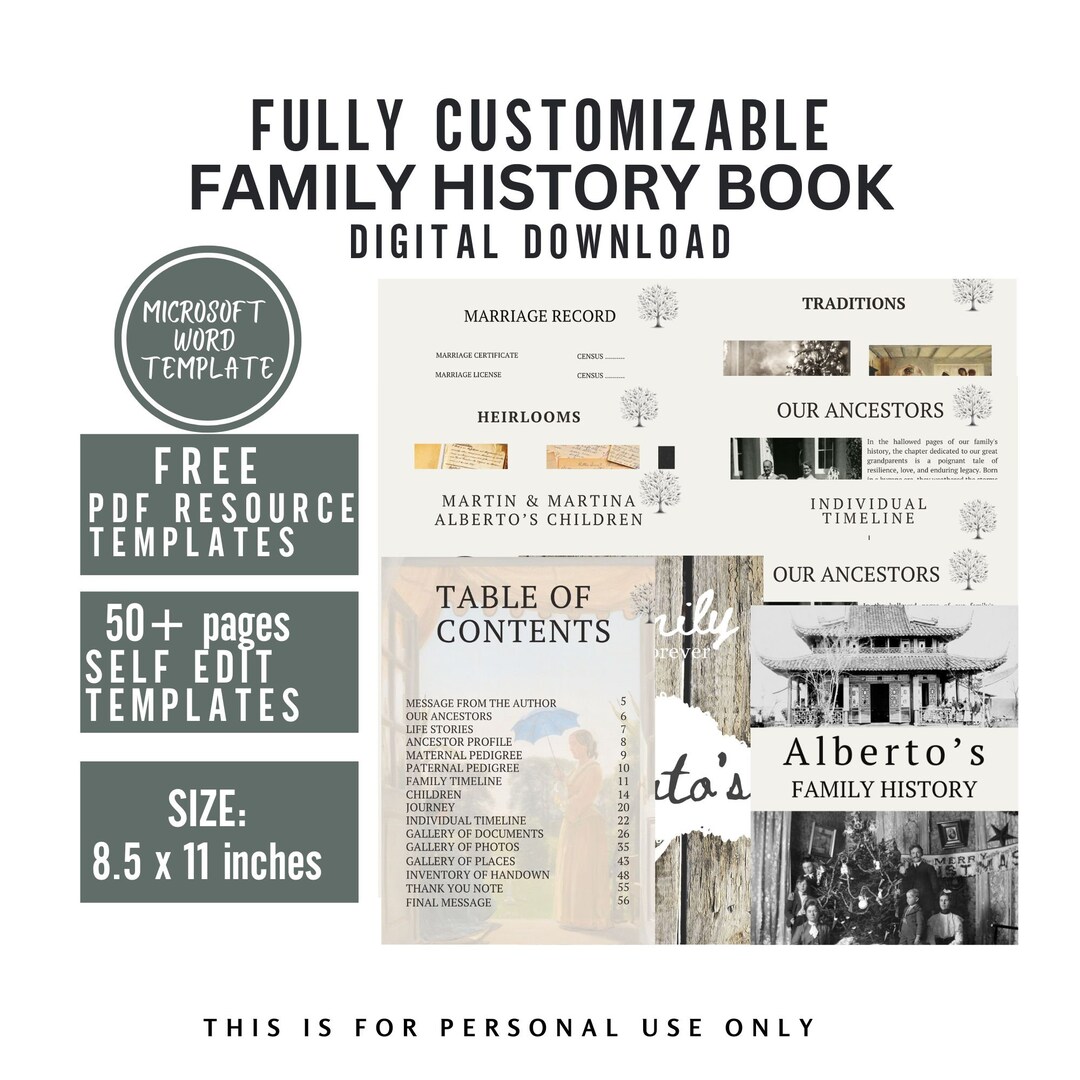 Microsoft Word Family Ancestry Editable Book Template Family History ...