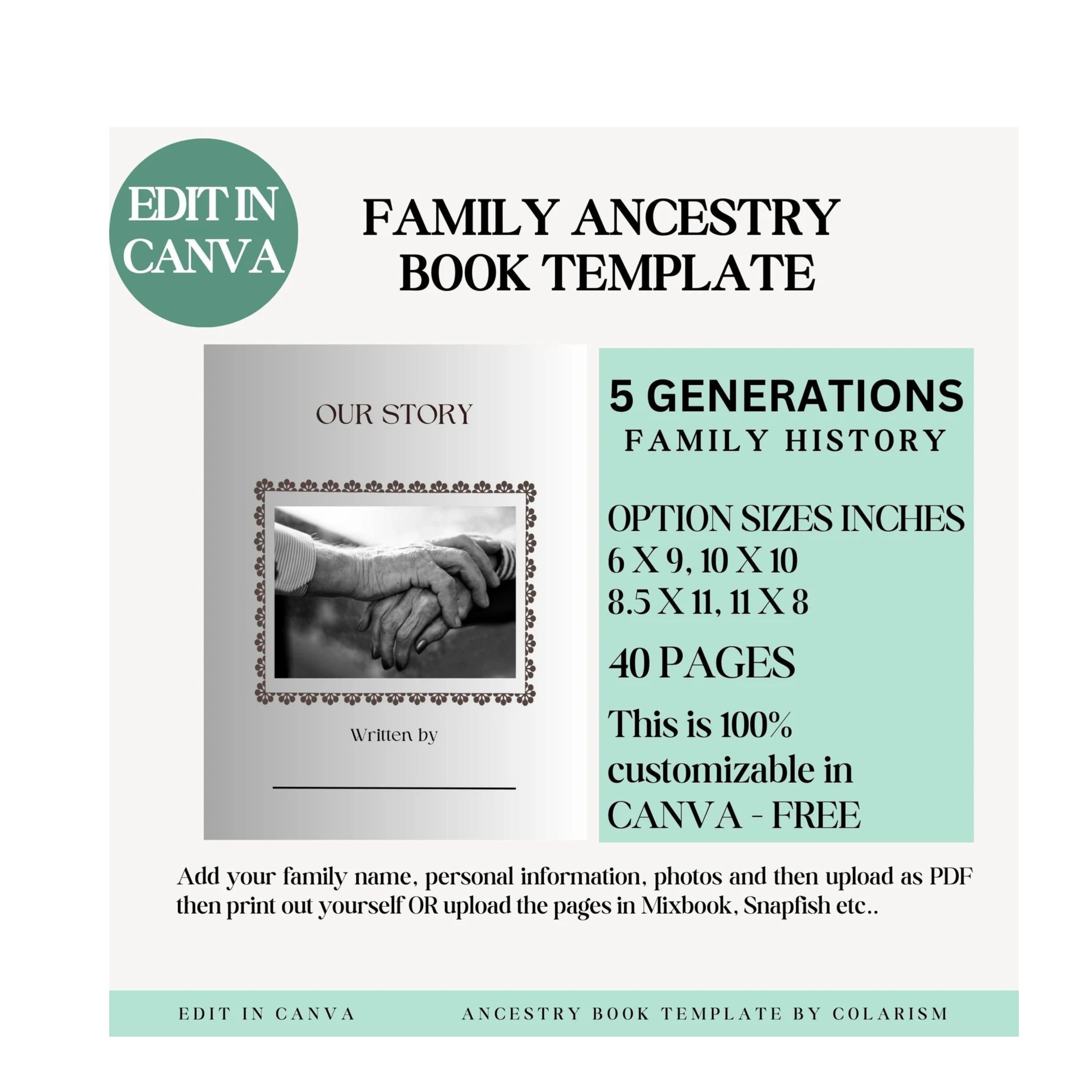 5 Generation Custom Family History Book Research for Family Ancestry ...