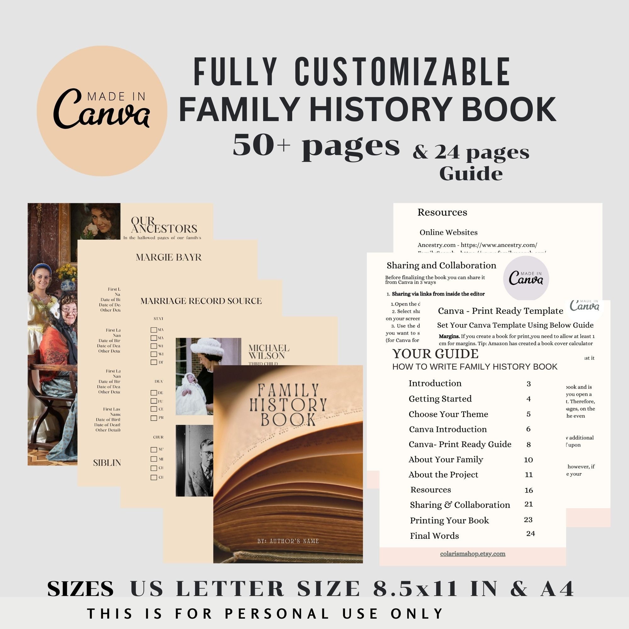Family Ancestry Editable Book Template Family History Record Book ...