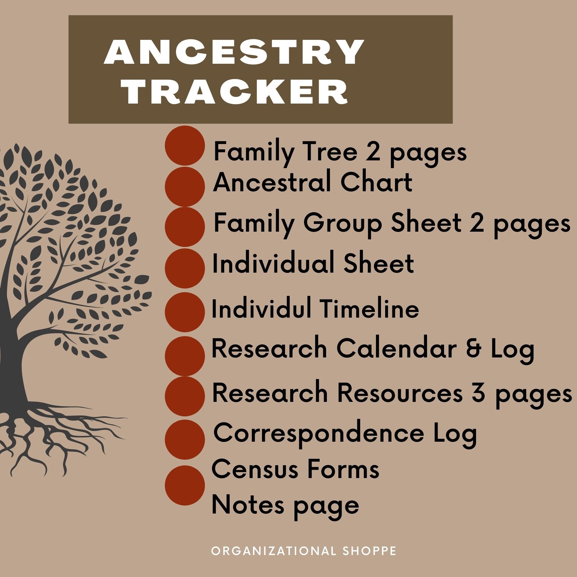 Ancestry Tracker in PDF Genealogy Planner Research Forms Insert Pages ...