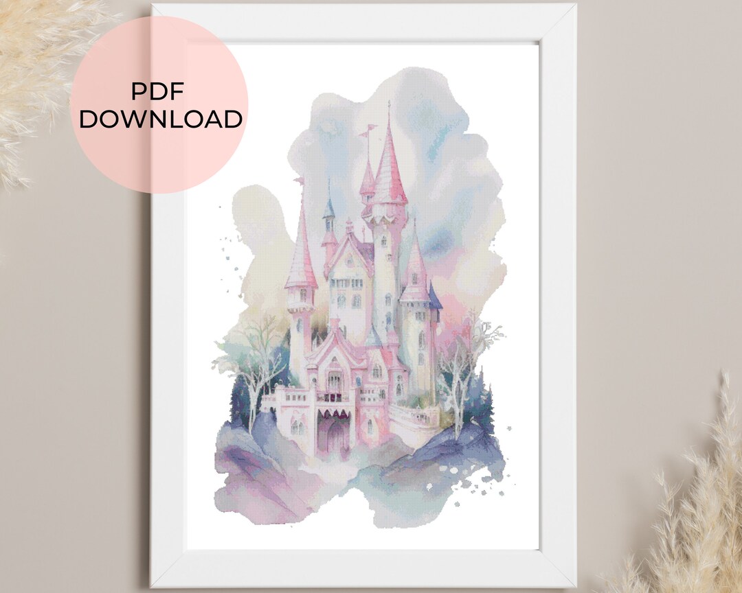 Fantasy Princess Castle Cross Stitch Pattern - Fantasy Chart - Pink and ...