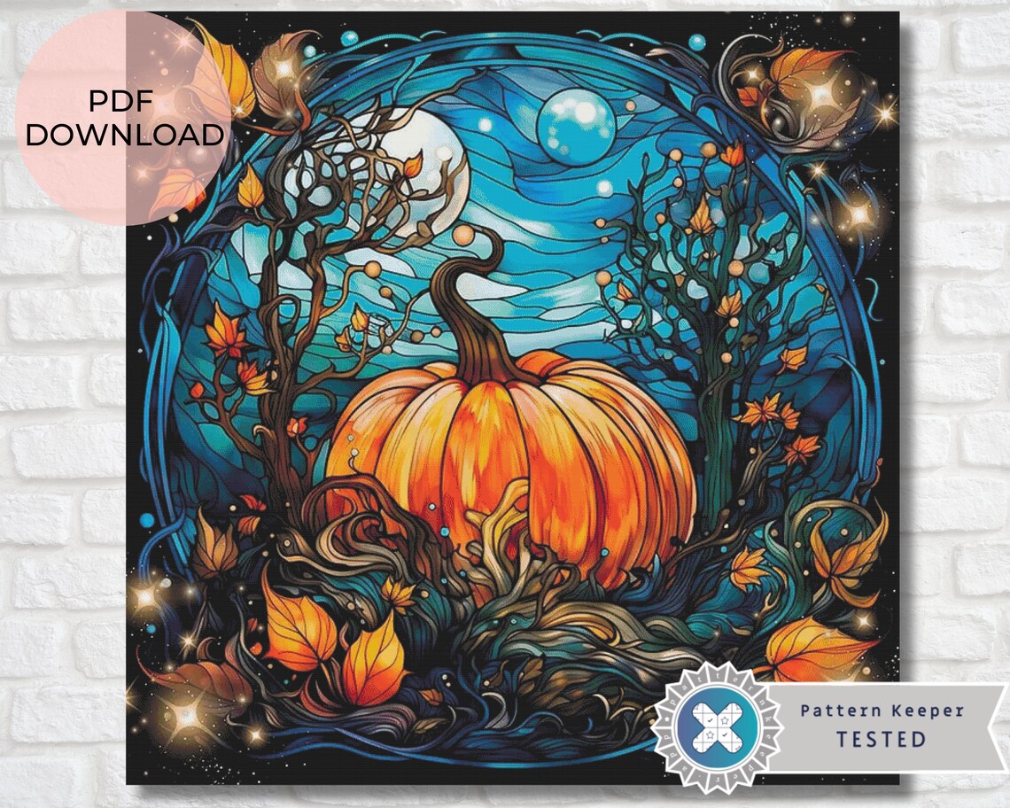Pumpkin in Waves - PDF Cross Stitch - Halloween Cross Stitch ...