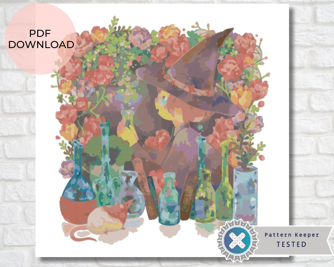 Cute Watercolor Witch With Potions - Cross Stitch Pattern - PDF ...