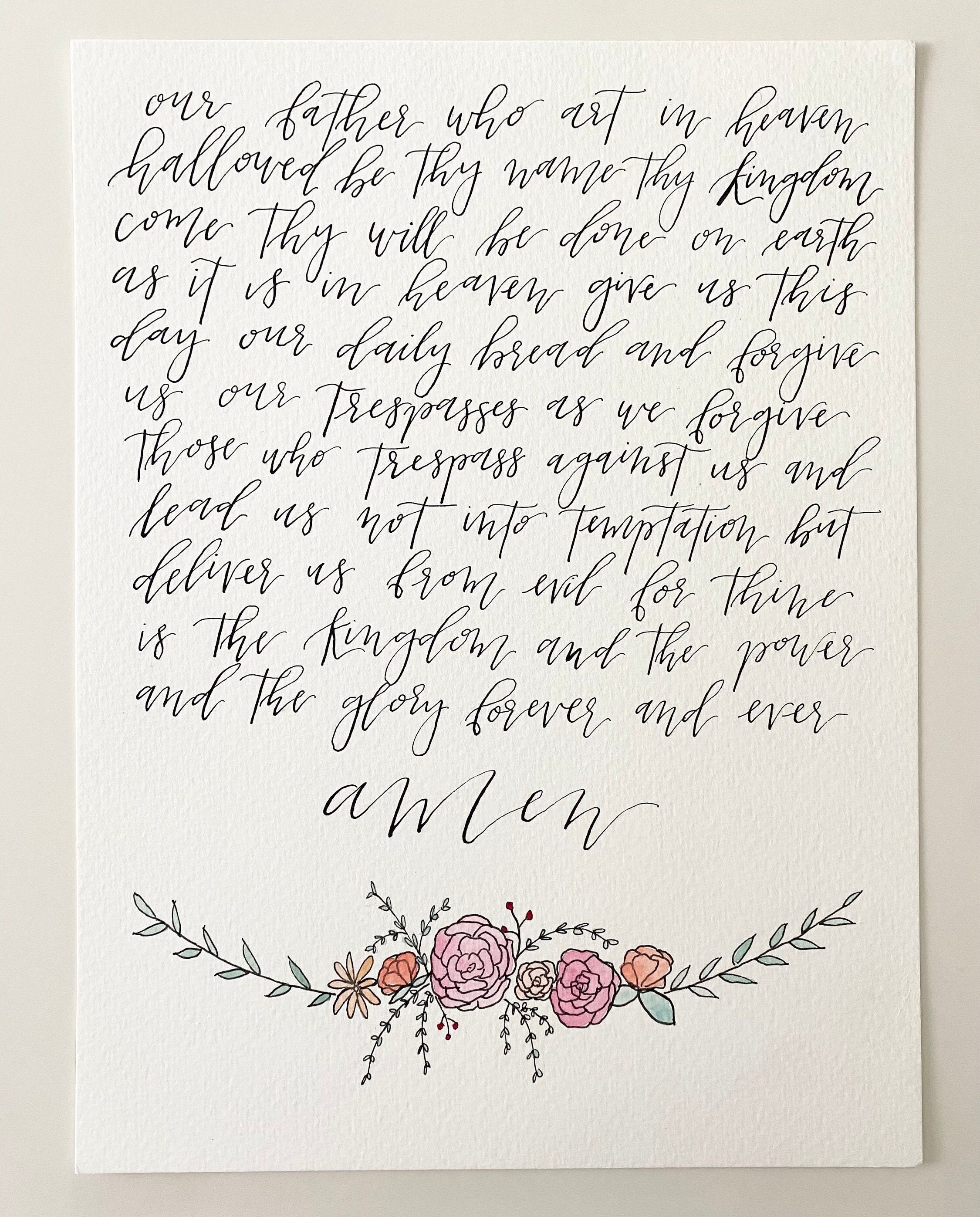 The Lord's Prayer Calligraphy | Watercolor Floral - Etsy