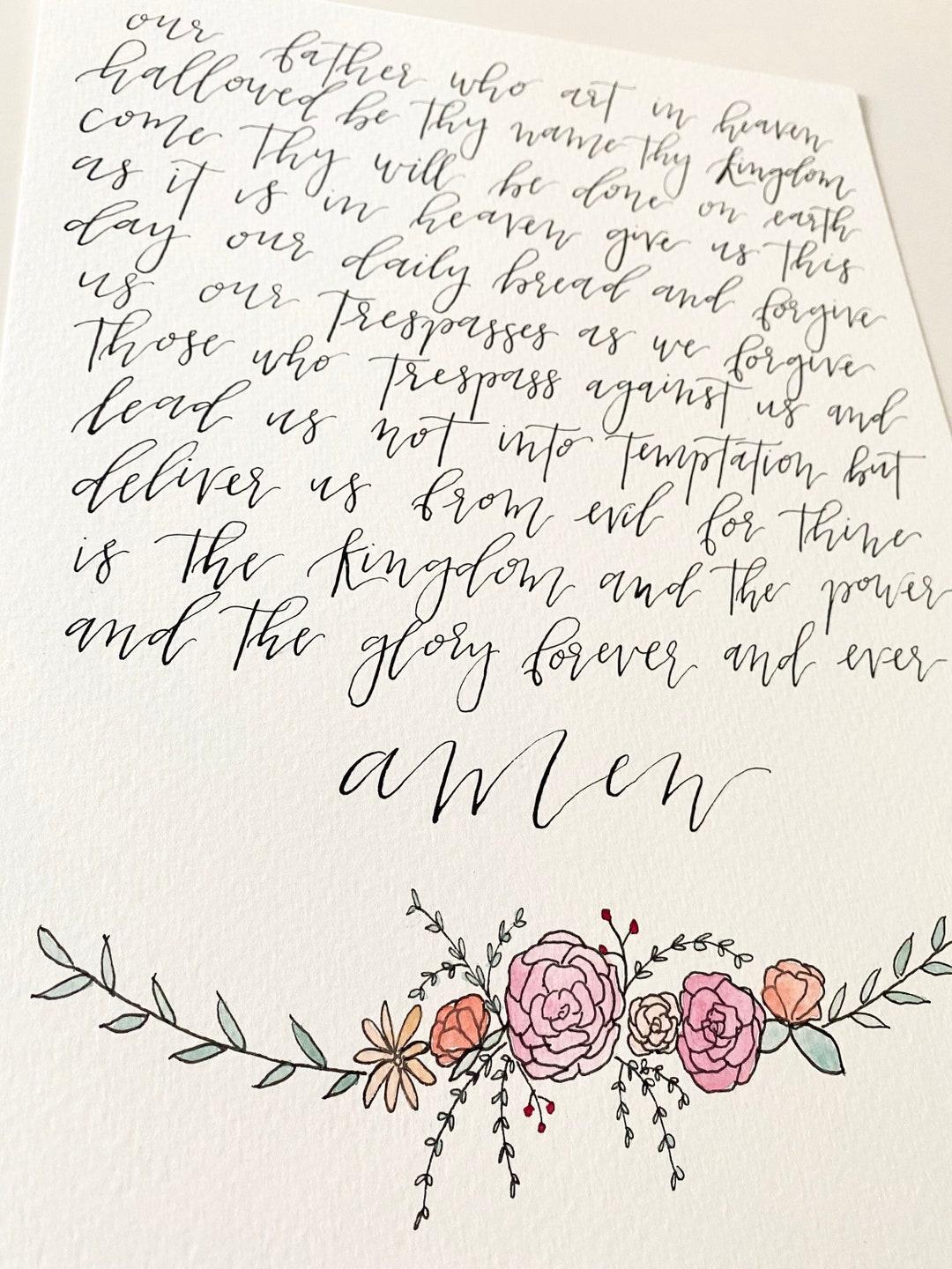 The Lord's Prayer Calligraphy | Watercolor Floral - Etsy