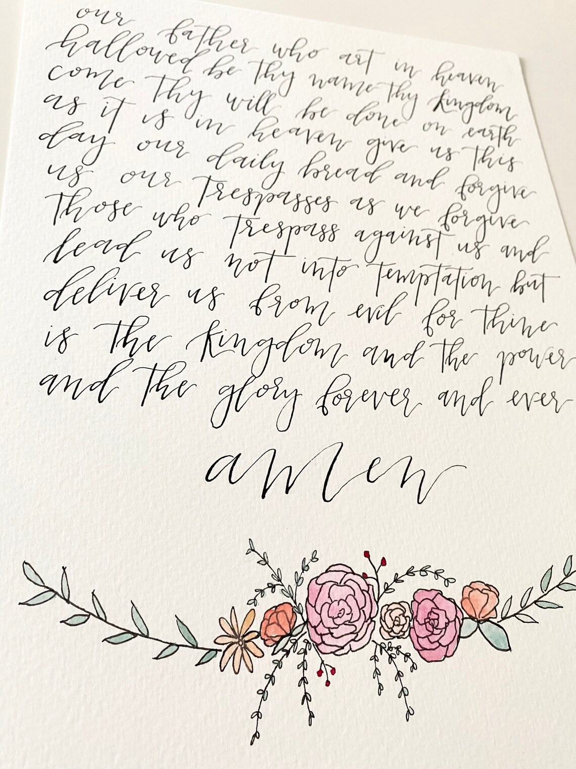 The Lord's Prayer Calligraphy | Watercolor Floral - Etsy