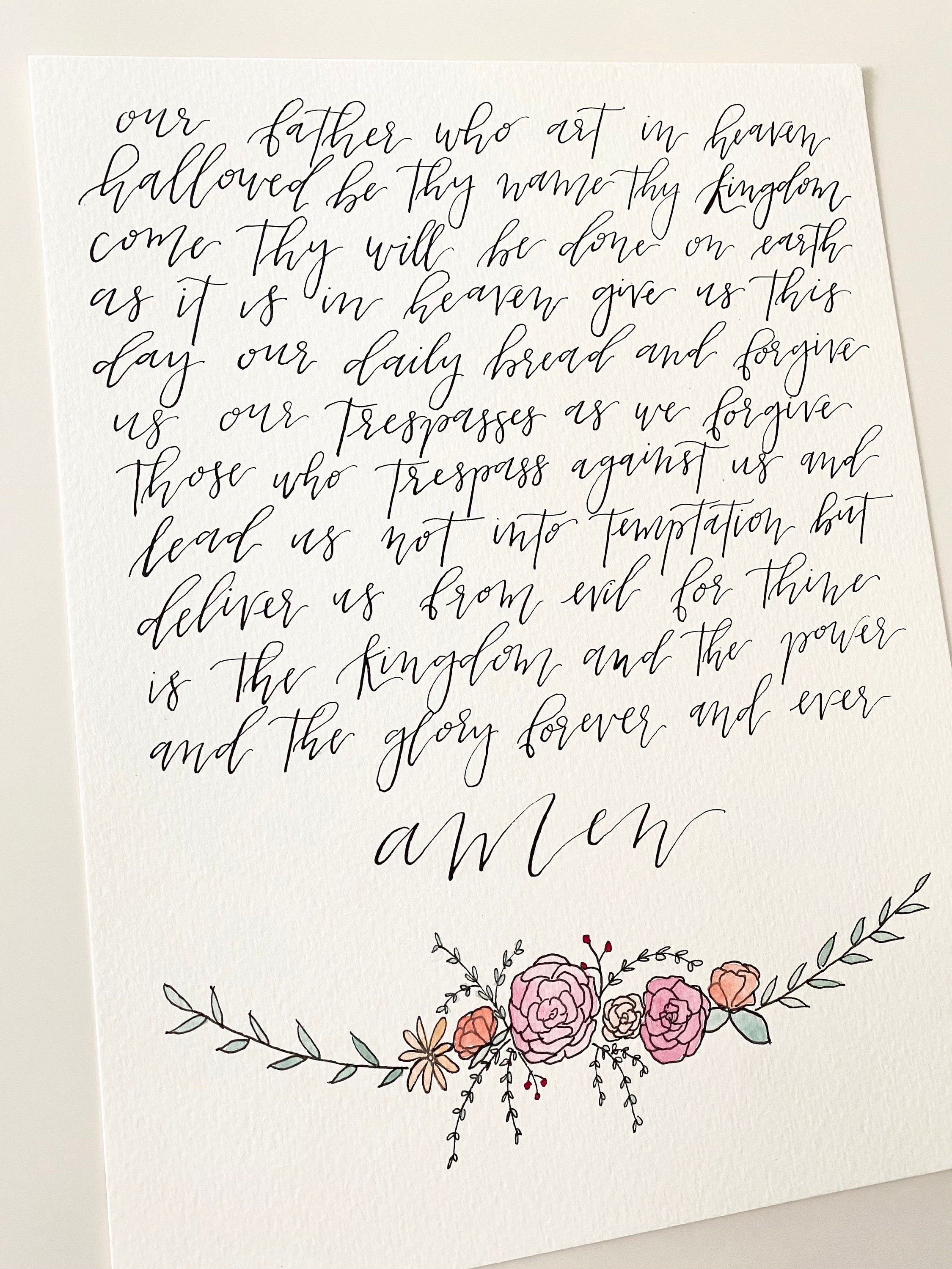 The Lord's Prayer Calligraphy | Watercolor Floral - Etsy