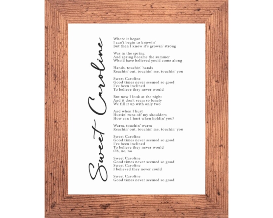 SWEET CAROLINE Song Sheet Words / Lyrics Neil Diamond - Etsy