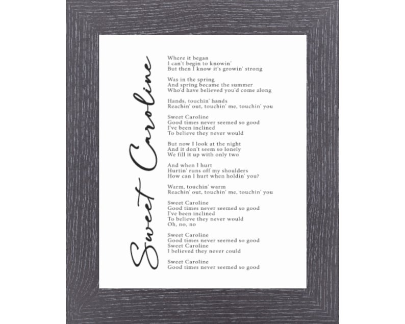 SWEET CAROLINE Song Sheet Words / Lyrics Neil Diamond - Etsy