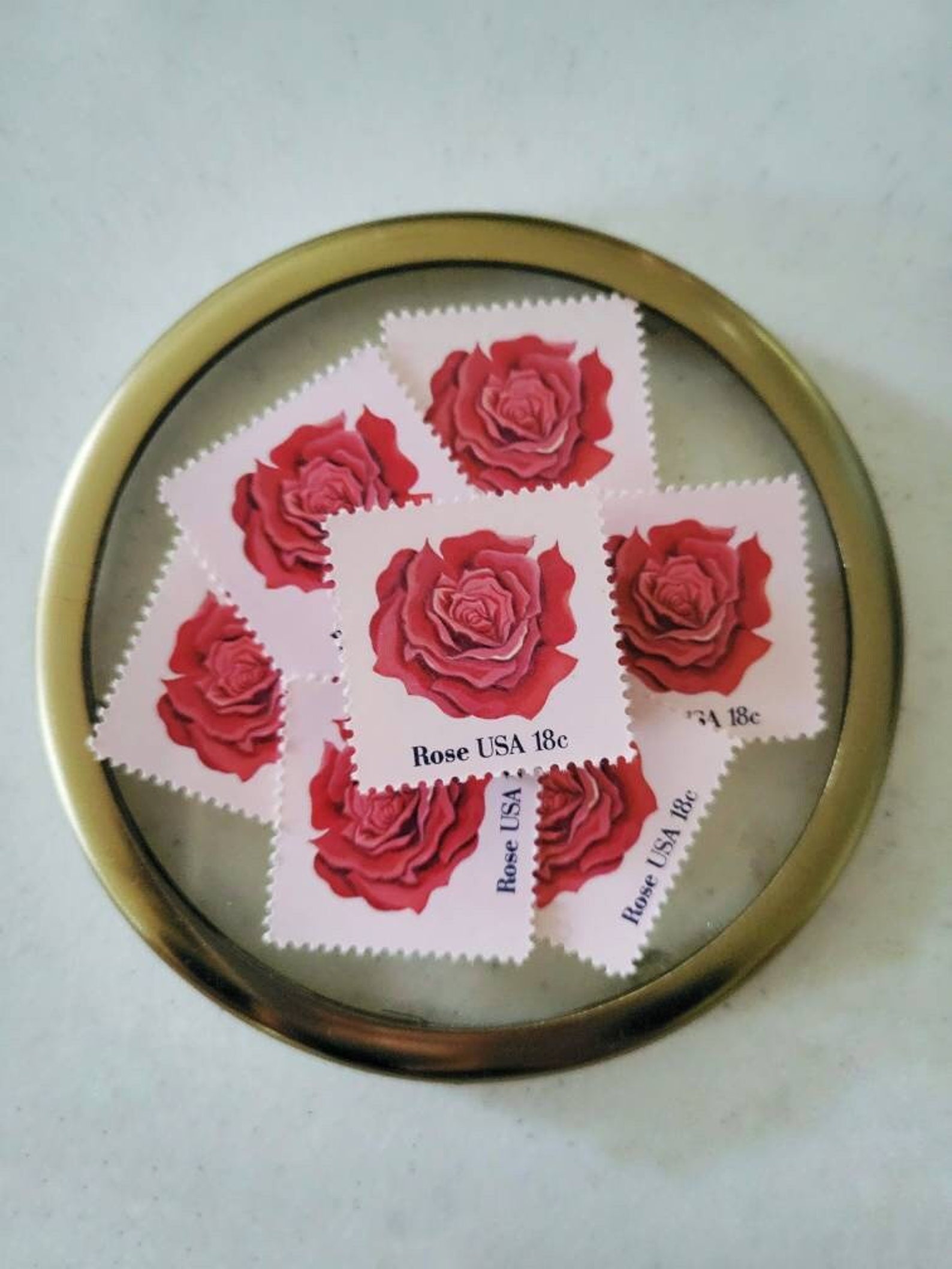 Vintage Postage 5x Rose 18c 1981 Red & Pink Square Stamp Romantic ...
