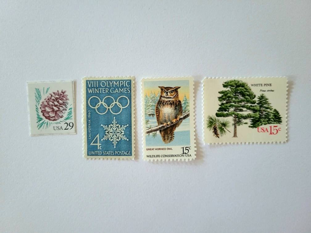 Curated Vintage Stamp Set Winter Greetings Blue White - Etsy