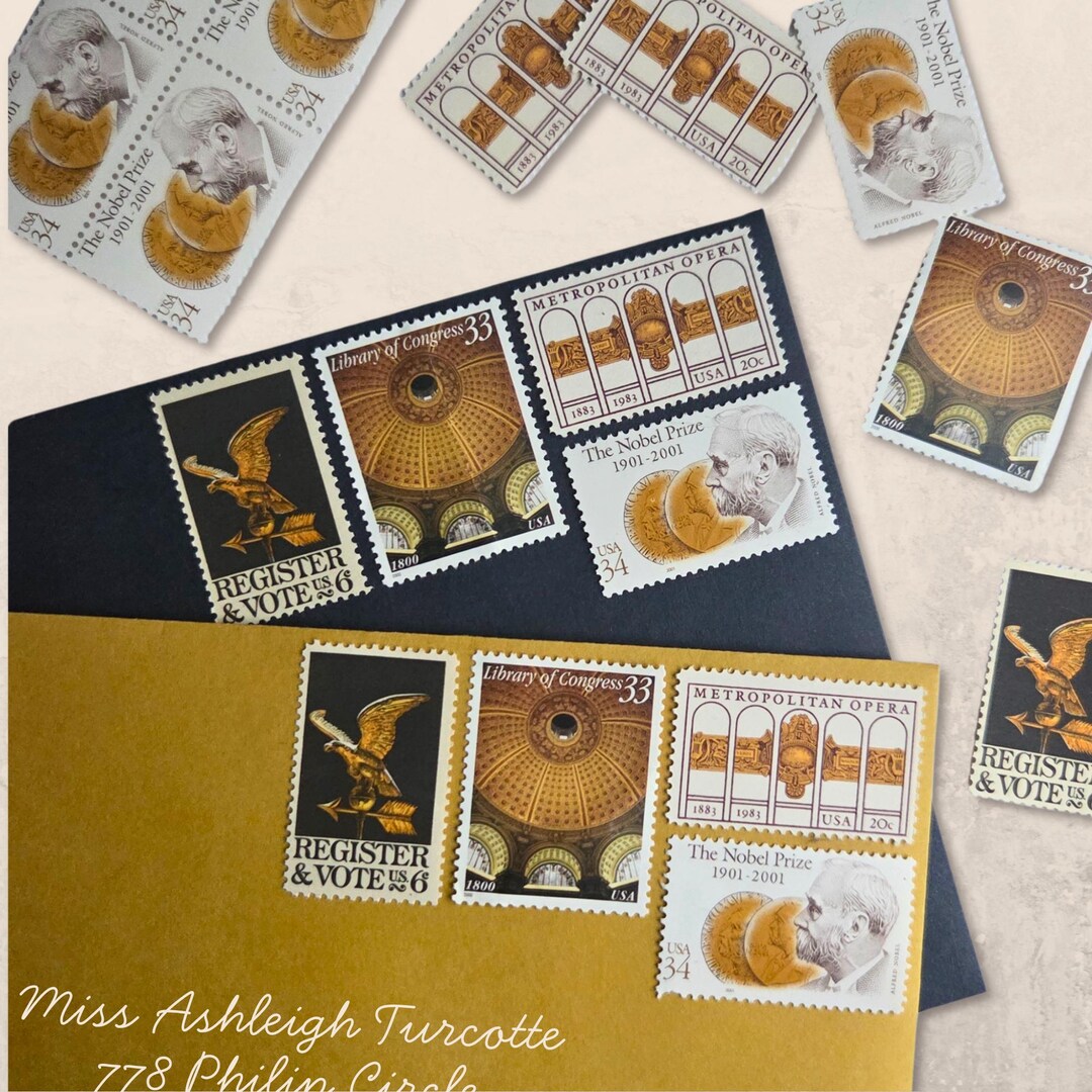 Curated Vintage Stamp Set || Gold and Black || Unused Stamps 1oz ...
