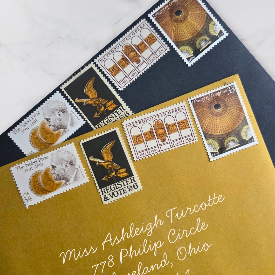 Curated Vintage Stamp Set || Gold and Black || Unused Stamps 1oz ...