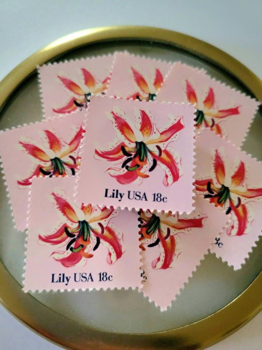 Vintage Lily Postage Stamps: 1981 Pink & Red Florals, Unused 18c Stamps ...