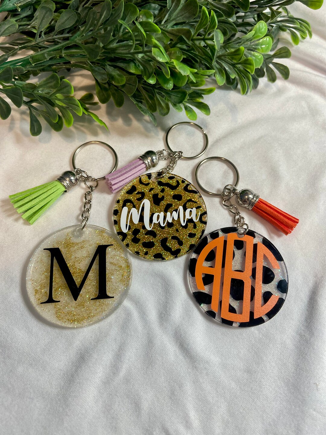 Glitter Resin Keychainscircle Keychain Cow Keychain Leopard Keychain ...
