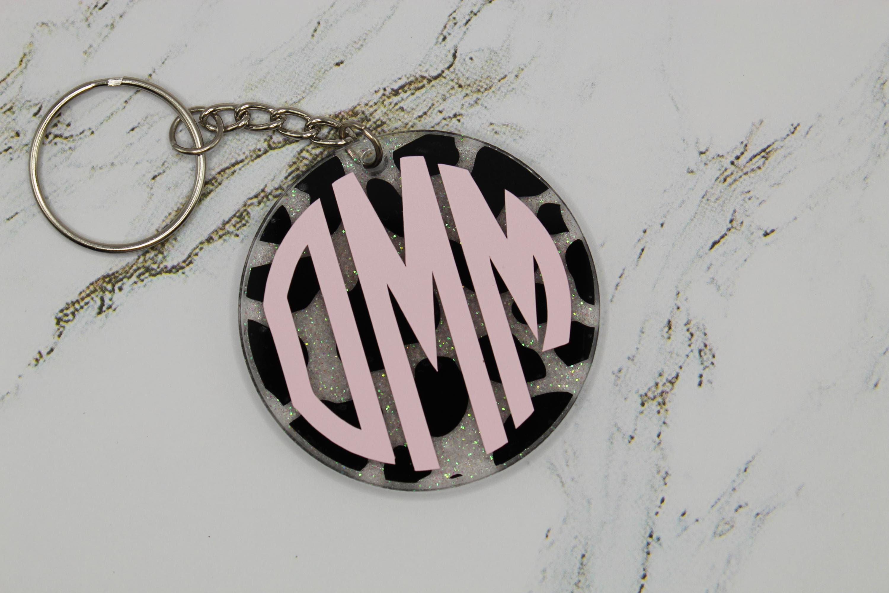Glitter Resin Keychains|circle Keychain| Cow Keychain| Leopard Keychain ...
