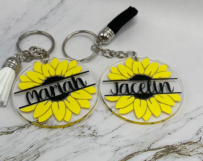 Sunflower Keychain| Sunflower Monogram| Butterfly Keychain| Circle ...