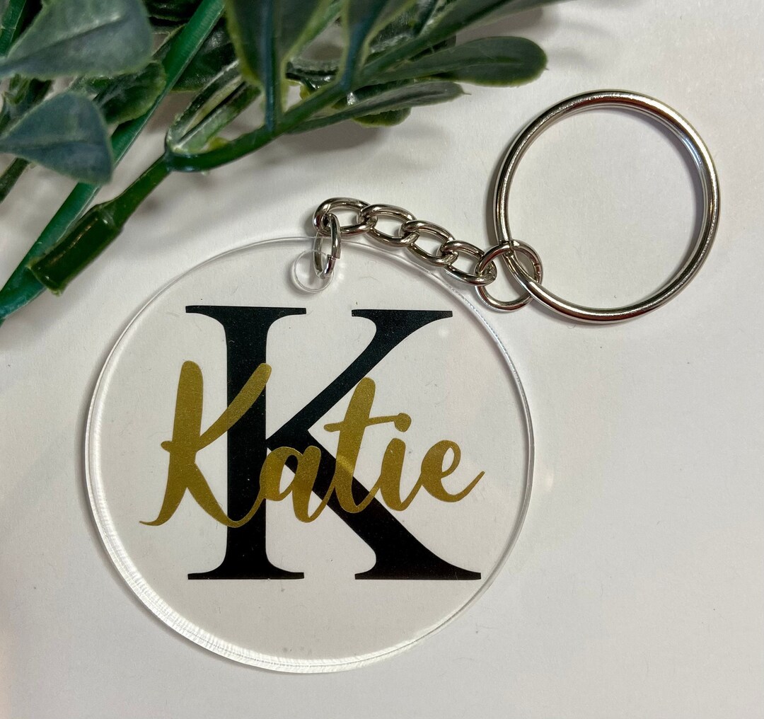 Initial Keychain Brush Stroke Keychain Name Keychain Circle Keychain ...
