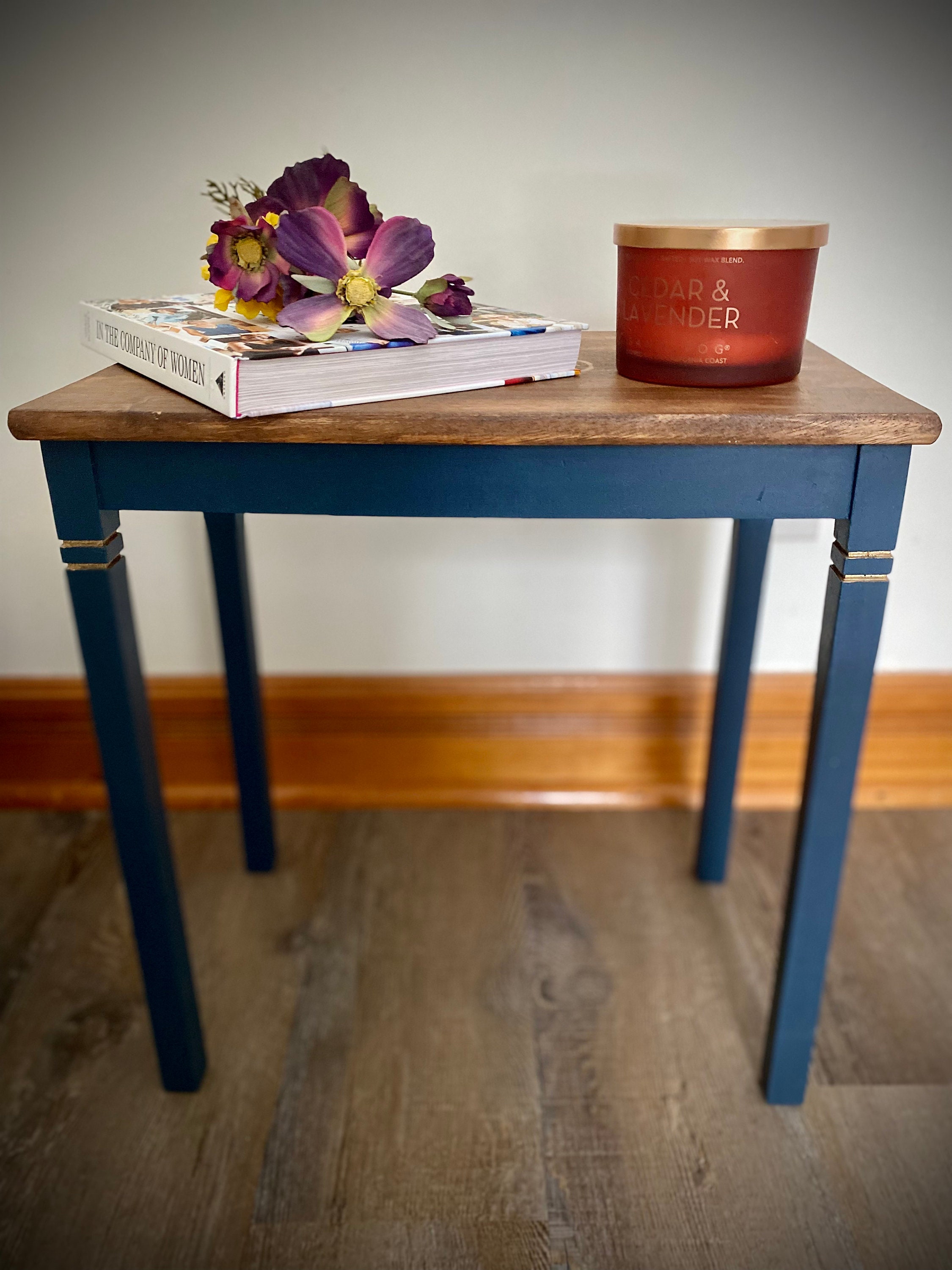 Small Side Table Restored, Dark Blue and Golden Accents - Etsy