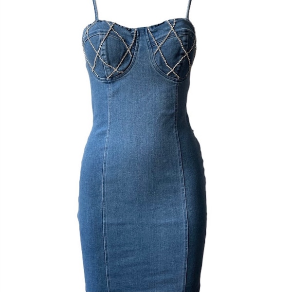 Rhinestone Denim Dress - Etsy