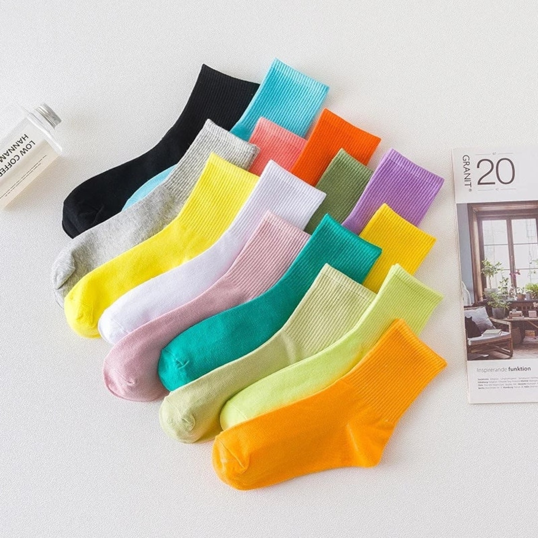 Solid Colors Vivid Colors Socks Minimalist Solid Color Cotton - Etsy