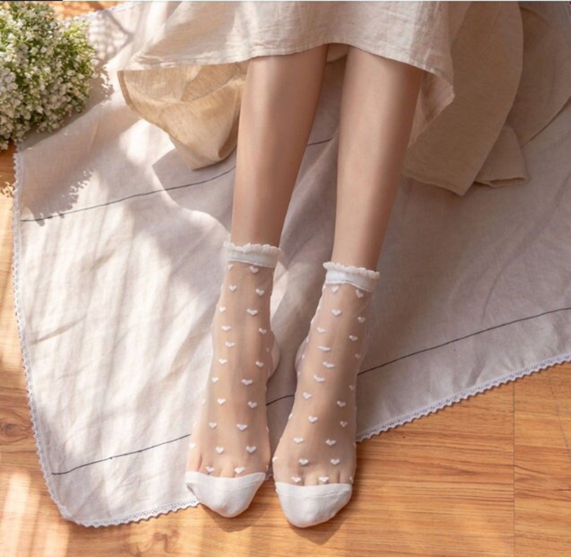 Transparent Socks Women Summer Ruffle Socks Glass Silk Ankle - Etsy