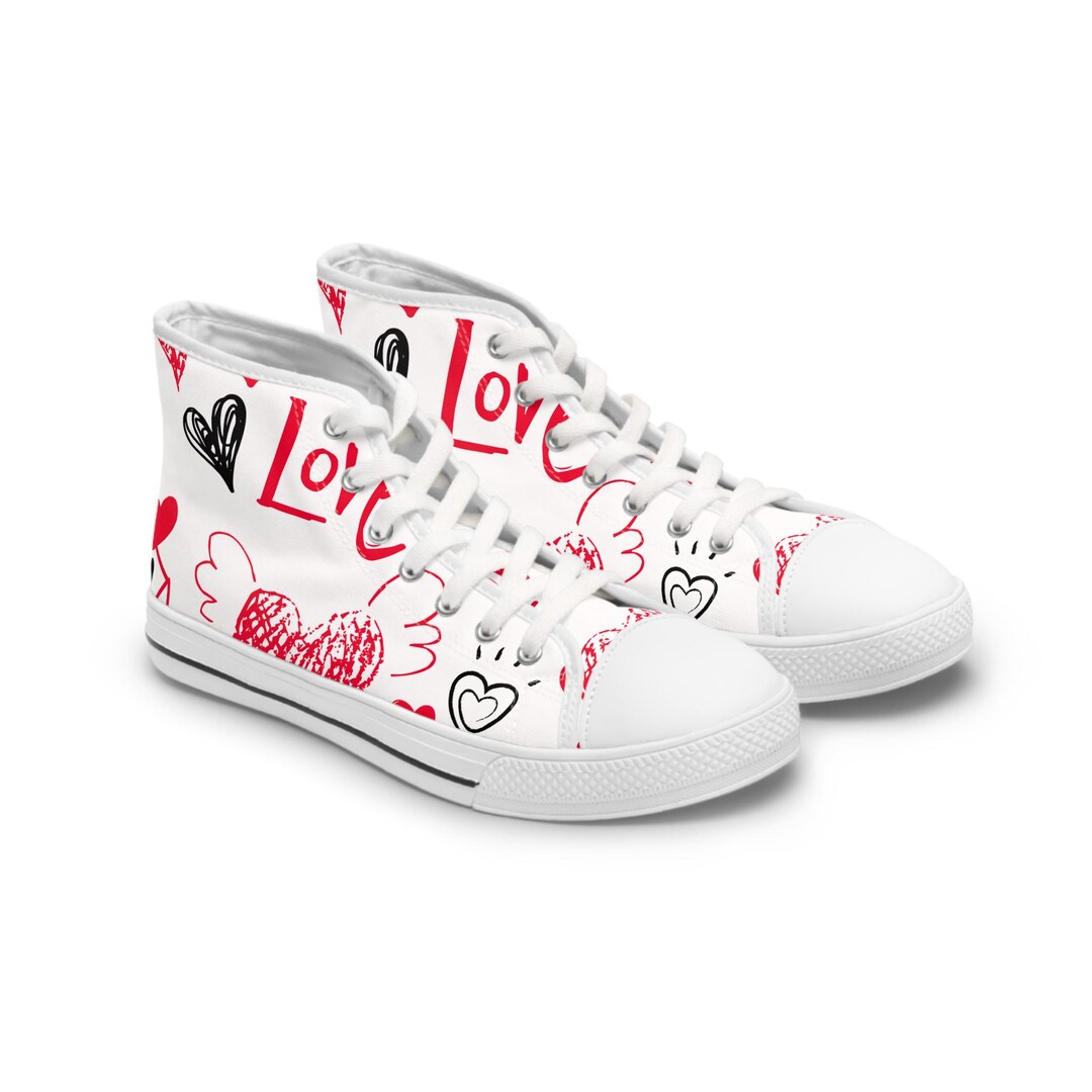 Hand-drawn Hearts & Love High Top Sneakers | Valentine Doodle Shoes - Etsy