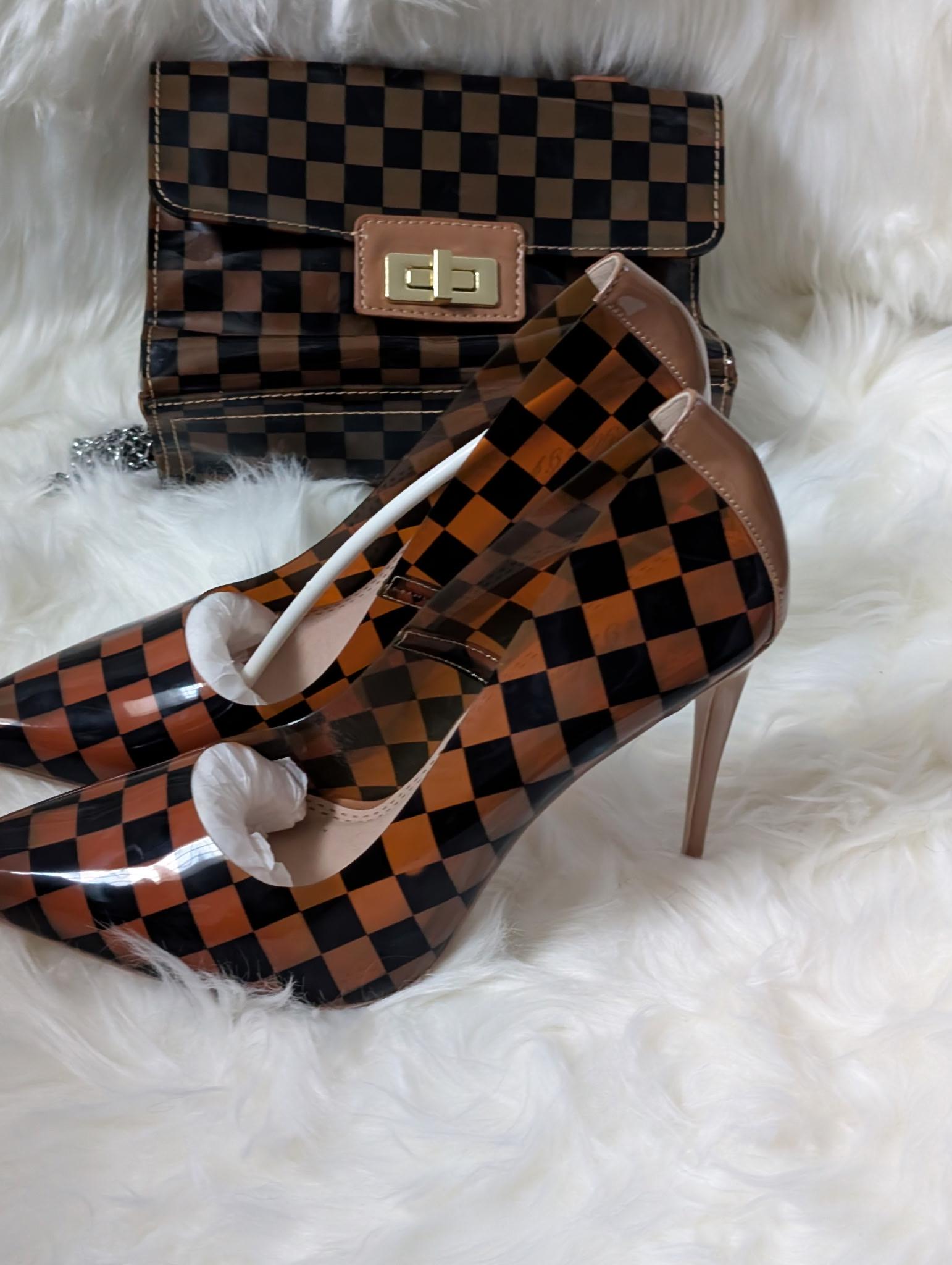 Brown Checkered Pumps With Matching Handbag Size 10 - Etsy