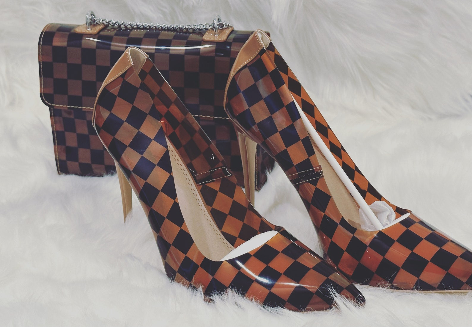 Brown Checkered Pumps With Matching Handbag Size 10 - Etsy