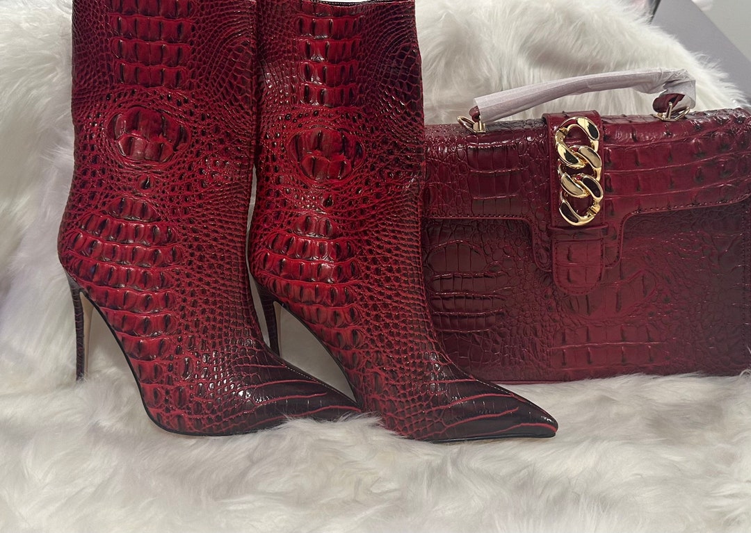 Cranberry Heel Boot With Matching Handbag Size 10 US - Etsy