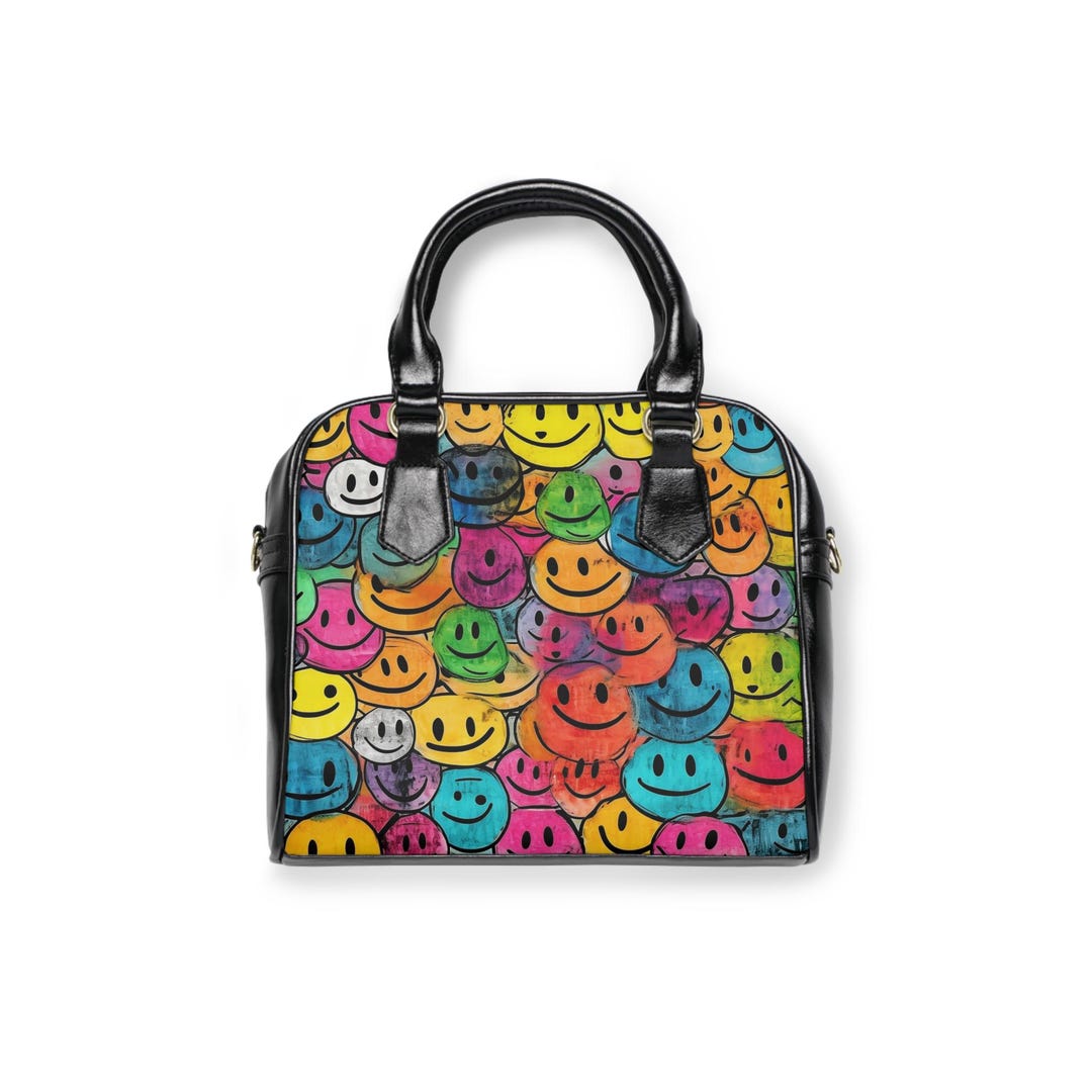 Smiley Face Shoulder Bag: Colorful PU Leather Handbag - Etsy