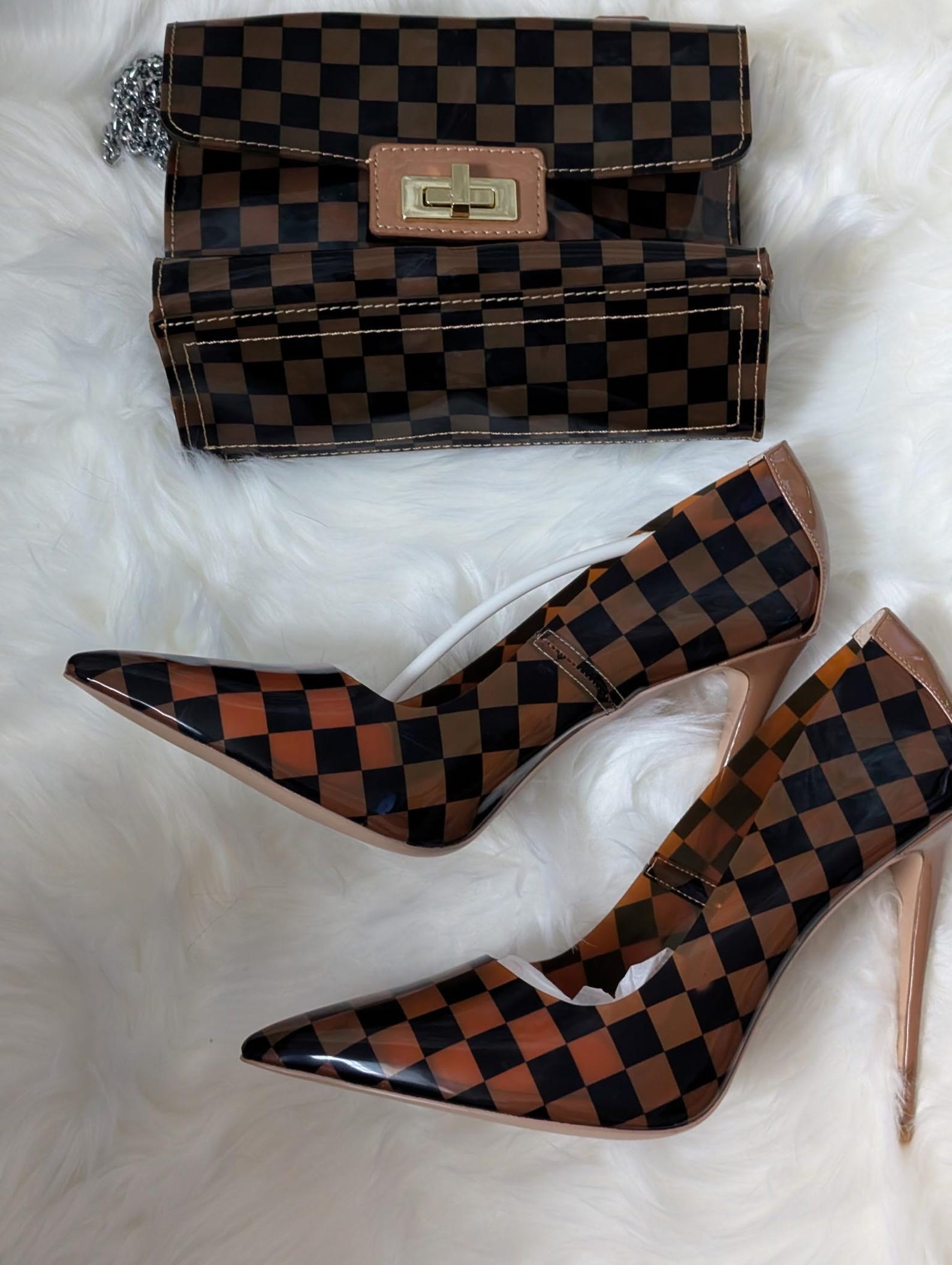 Brown Checkered Pumps With Matching Handbag Size 10 - Etsy