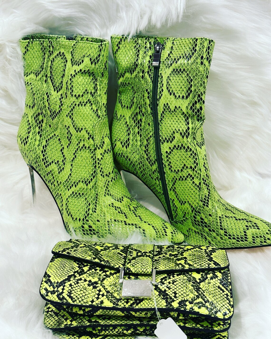 Snake Skin Boots With Matching Handbags Size 10 U.S. Lime Green - Etsy