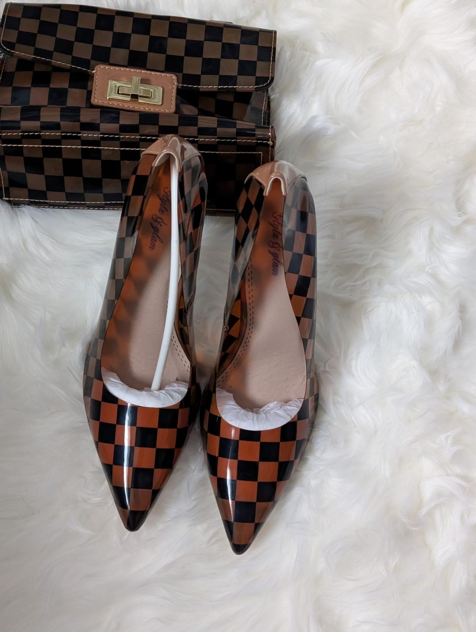 Brown Checkered Pumps With Matching Handbag Size 10 - Etsy