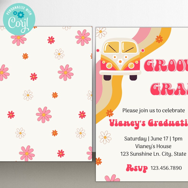Editable Groovy Grad Party Invitation Template (corjl) - Etsy