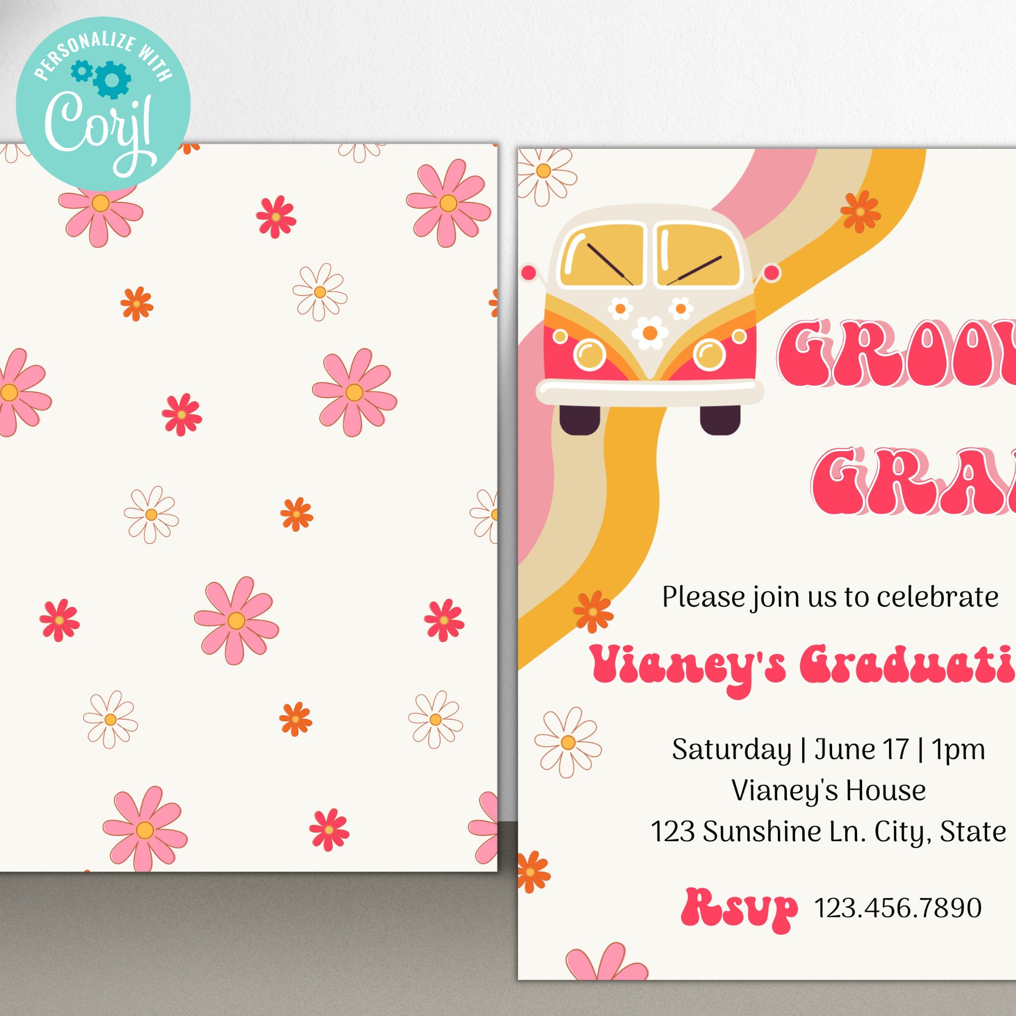 Editable Groovy Grad Party Invitation Template (corjl) - Etsy