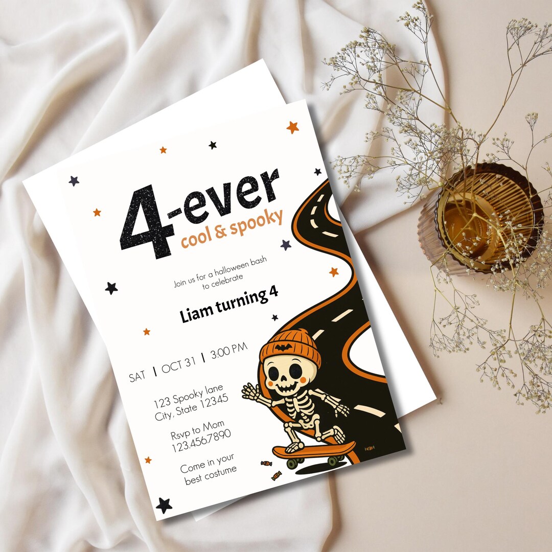 Editable 4-ever Spooky Halloween Birthday Invitation, Halloween Theme ...