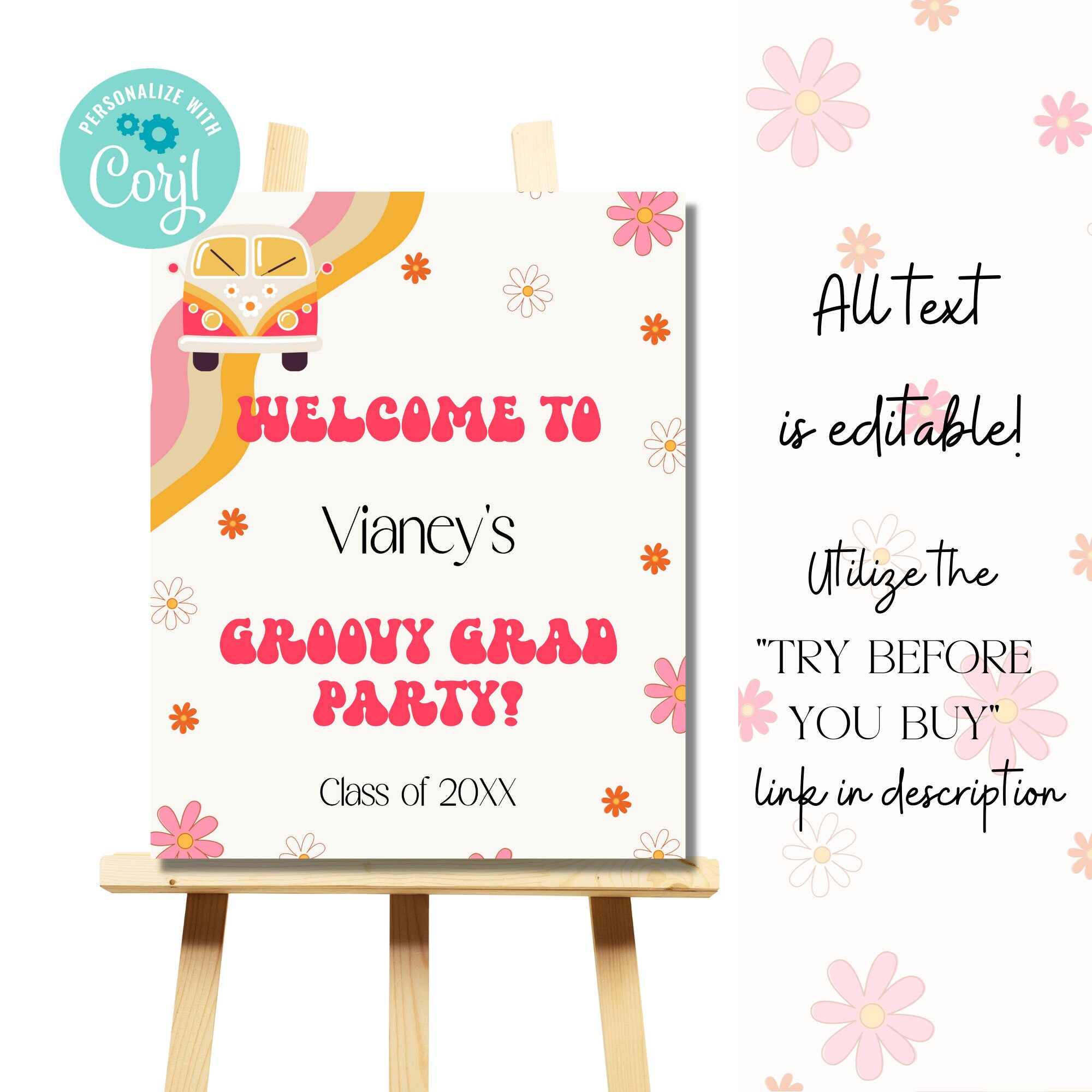 Editable Groovy Grad Party Welcome Sign (16x20, 18x24) (corjl) - Etsy