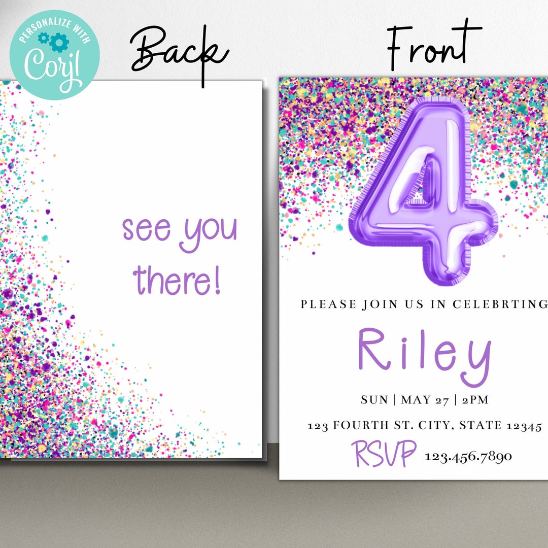 EDITABLE 4th Birthday Party Invitation Template, Fourth Birthday ...